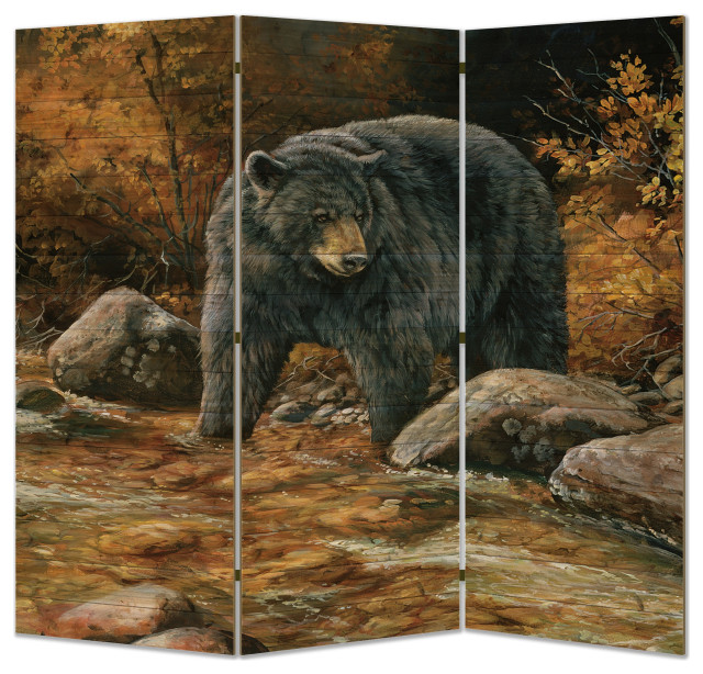Room Screen, Streamside Bear, 68"x68" - Rustic - Screens And Room ...