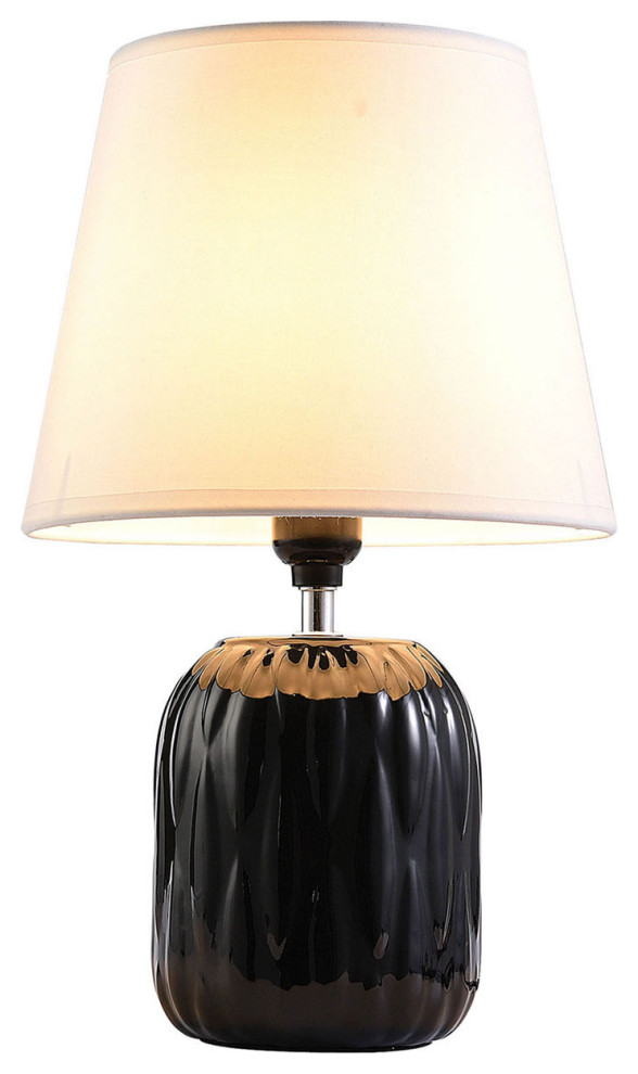 Cylindrical Ripped Pattern Table Lamp with Flared Shade, Black and ...