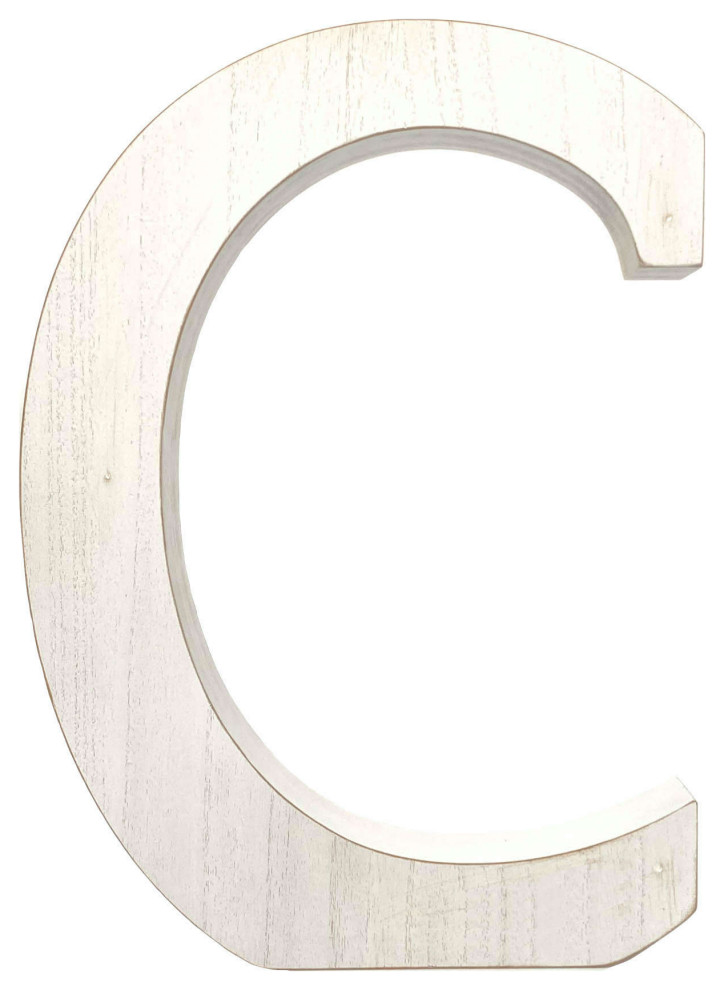 16" Distressed White Wash Wooden Initial Letter C Sculpture - Wall ...