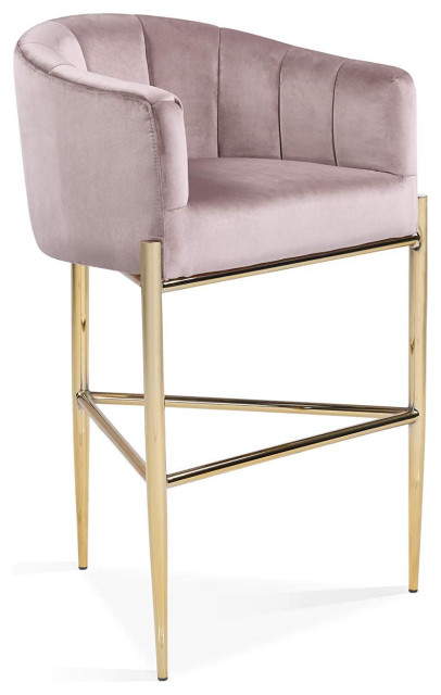 Modern Elegant Bar Stool, 3 Legs and Channeled Velvet Curved Seat ...