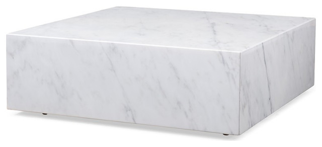 Cube Square White Marble Coffee Table, With Casters - Transitional ...