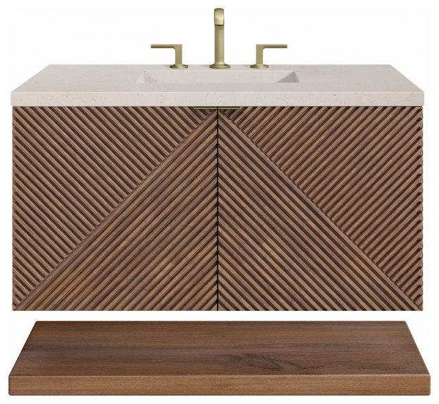 36" Chestnut Floating Single Bathroom Vanity Silestone Quartz, James ...