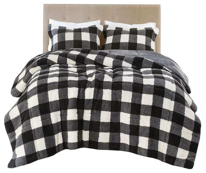 100% Polyester Buffalo Check Print Sherpa Comforter Set, Tn10-0436 ...