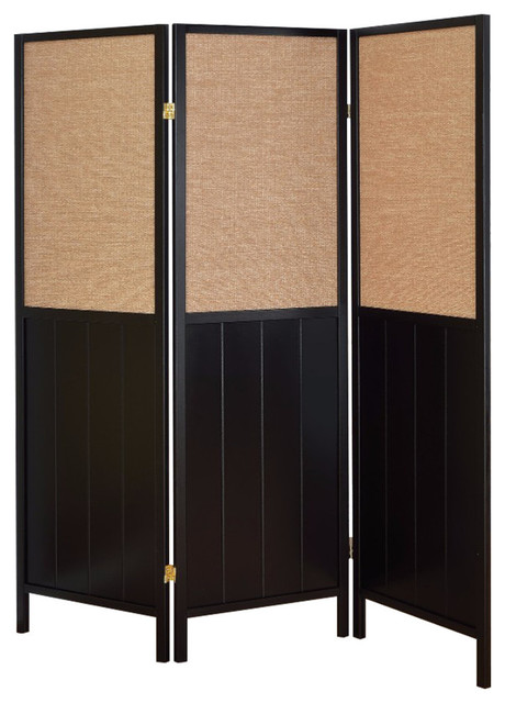 Transitional Stylethree Panel Folding Screen, Black - Transitional ...
