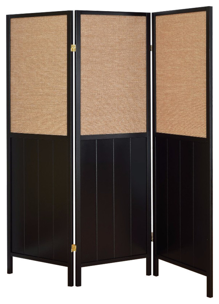 Transitional Stylethree Panel Folding Screen, Black - Transitional ...