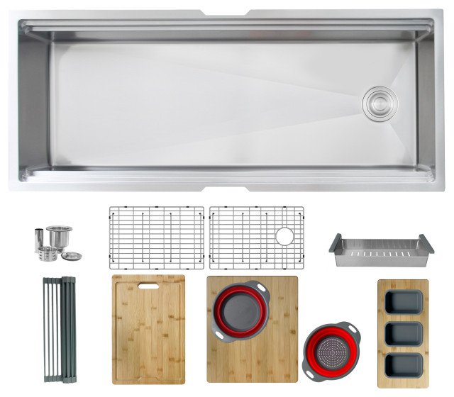 45"x19" Undermount Single Bowl 16G Kitchen Sink Workstation - Modern ...