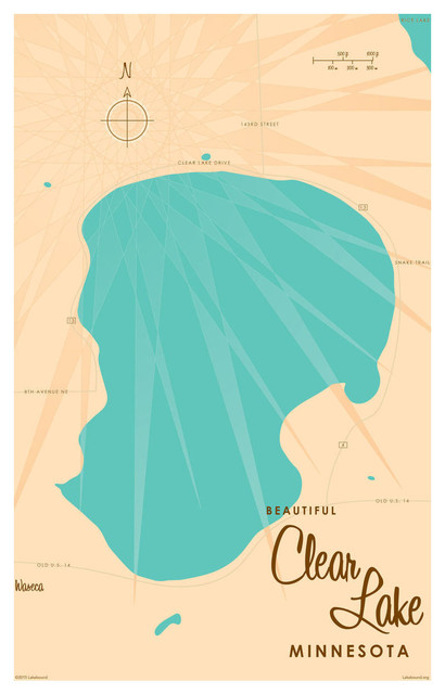 Lakebound Clear Lake Minnesota Map Art Print, 12"x18" - Contemporary ...