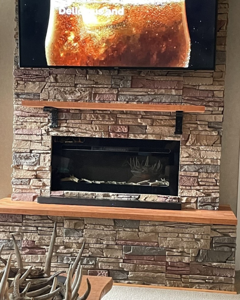 Desert Sunrise Stacked Stone Linear Fireplace Design - Living Room ...