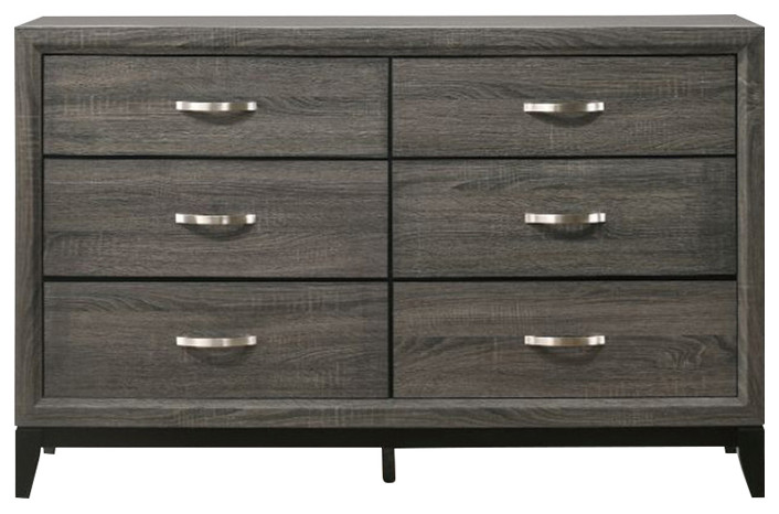 Wooden Dresser With 6 Drawers, Weathered Gray - Transitional - Dressers ...