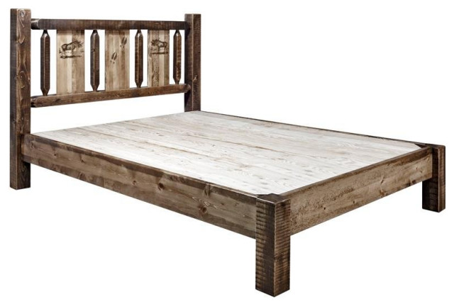 Montana Woodworks Homestead Wood Full Platform Bed with Moose Design in ...
