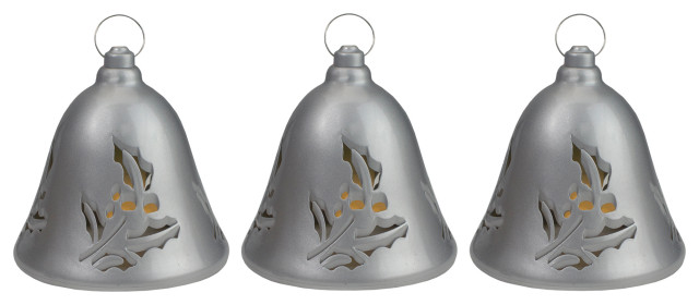 Set of 3 Musical Lighted Silver Bells Christmas Decorations, 6.5 ...