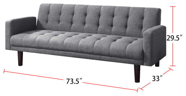 Sofa Bed with Square Arms, Gray and Walnut - Midcentury - Sleeper Sofas ...