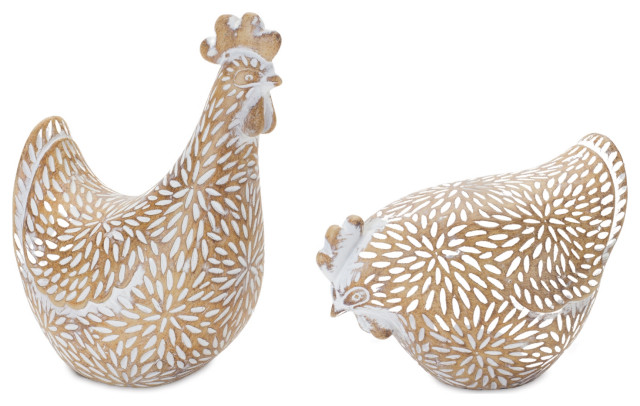 Etched Chicken Figurine, 2-Piece Set - Farmhouse - Decorative Objects ...