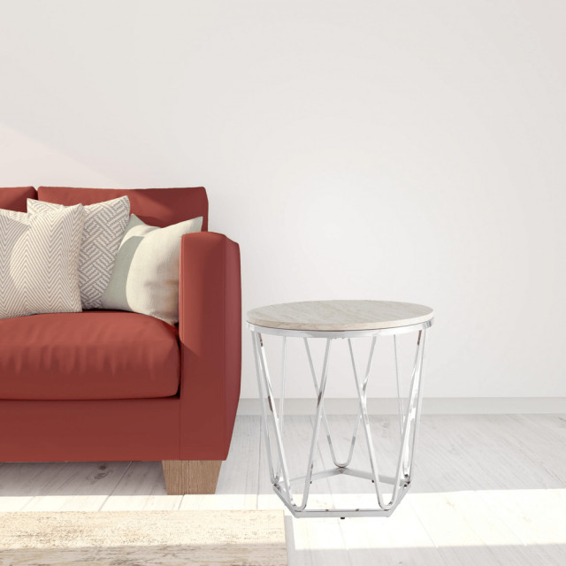 23" Silver Manufactured Wood And Iron Round End Table - Contemporary ...