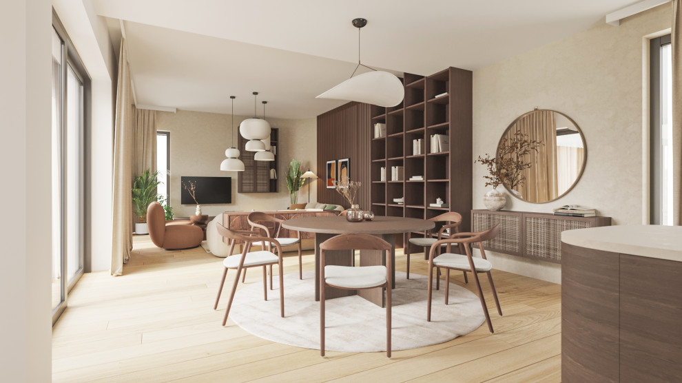 Japandi open plan living space with kitchen - Asian - Dining Room ...