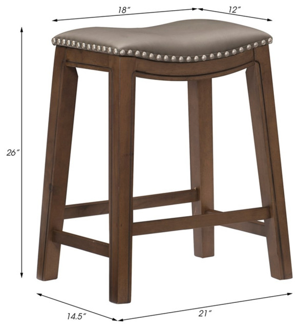 Pemberly Row 25.75" Transitional Wood/Faux Leather Saddle Counter Stool ...