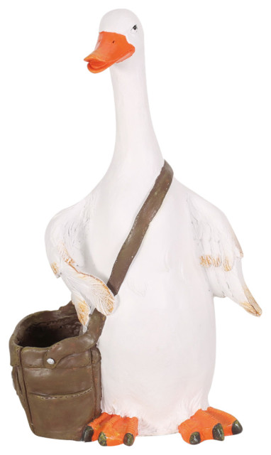 Krass Outdoor Decorative Goose Planter, White and Brown - Eclectic ...