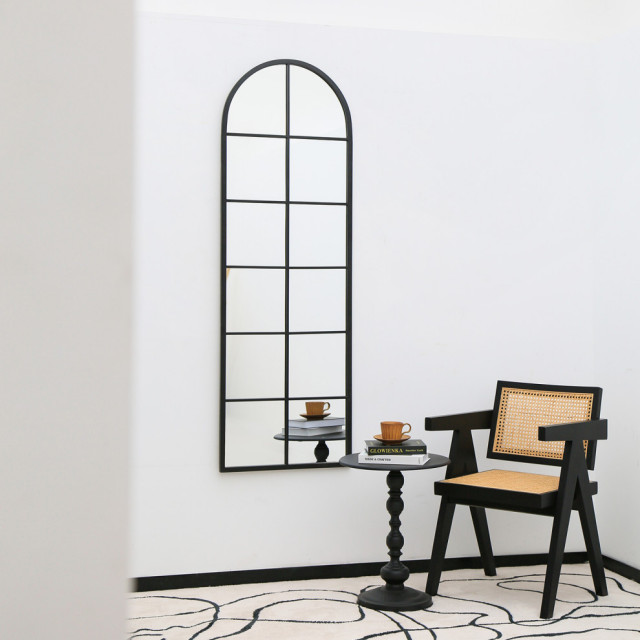 Metal Large Arch Window Pane Wall Mirror, 22x65 - Transitional - Wall ...