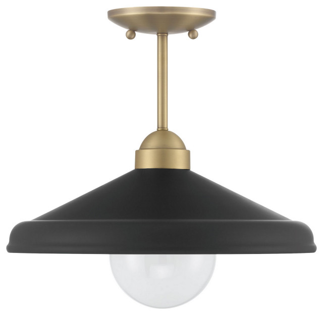 Brooks Matte Black 14" Semi-Flush Mount Ceiling Barn Light - Farmhouse ...