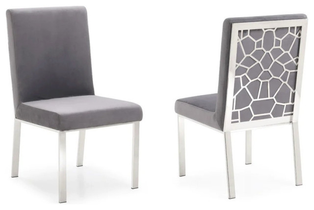 Carissa Modern Gray Velvet and Stainless Steel Dining Chair, Set of 2 ...