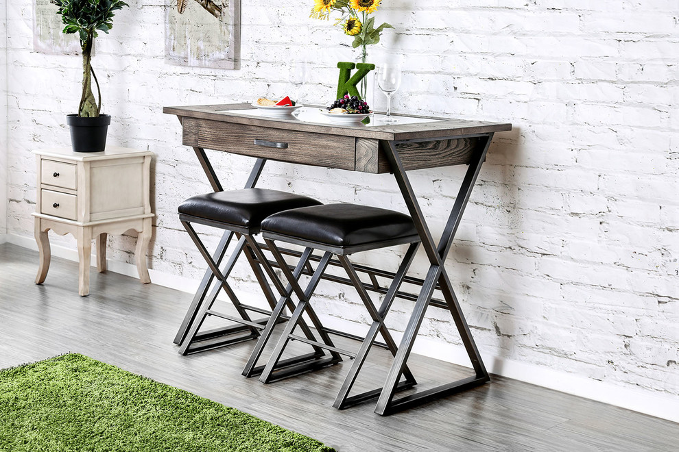 Wood Wine Bar Table With Storage Drawer, Weathered Gray - Industrial ...