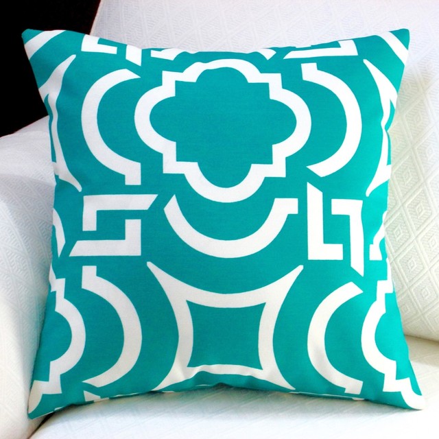 Outdoor Modern Geometric Throw Pillows, Set of 2, Teal, 18" - Beach ...