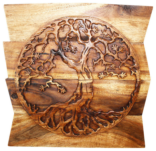 Haussmann Wood Tree of Life Round on Uneven Boards 24 x 24 in Walnut ...