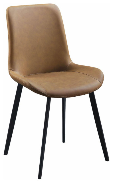 Set of 2 Dining Chair, Angled Black Legs With Armless Faux Leather Seat ...