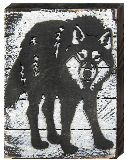 Standing Wolf Block, 18"x12" - Rustic - Outdoor Wall Art - by G ...