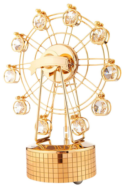 24K Gold Plated Music Box With Crystal Studded Ferris Wheel Figurine ...