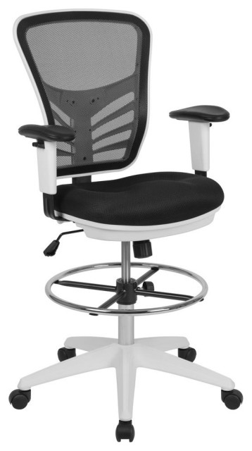 Mid-Back Black Mesh Ergonomic Drafting Chair With Adjustable Chrome Foot Ring - Contemporary ...