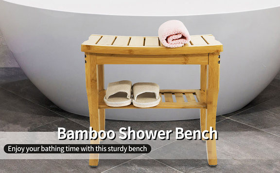 Bamboo Shower Bathroom Bench With Shelf 18" - Modern - Shower Benches ...