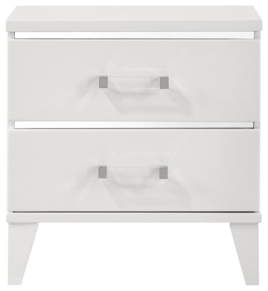 Contemporary Nightstand, Tapered Legs & Drawers With Acrylic Pull ...