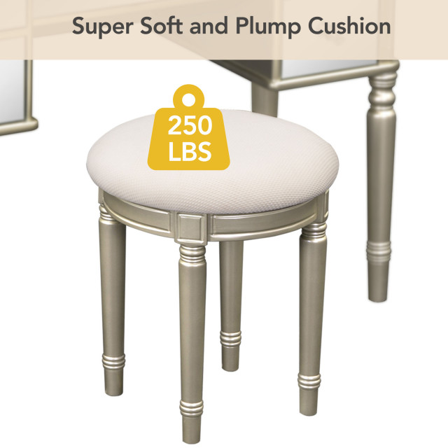 43" Dressing Table Set, Mirrored Drawers and Stool, Tri-fold Mirror ...