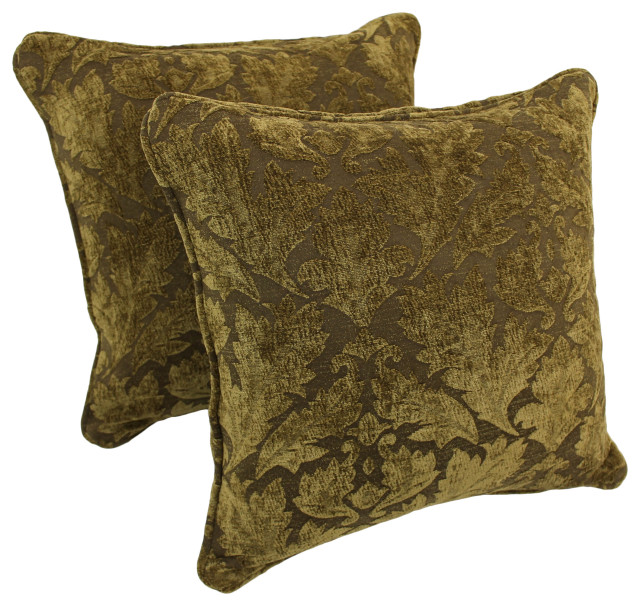 18" Double-Corded Jacquard Chenille Square Pillows Set of 2 Floral ...