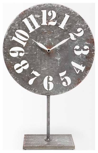 HomeRoots Rectangular Gray Table Clock With Cut Out Number and Distress ...