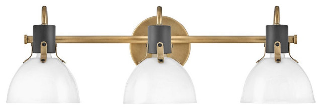 Hinkley Argo 24.5" Medium Three Light Vanity, Heritage Brass with Black Accents, 24.5 ...
