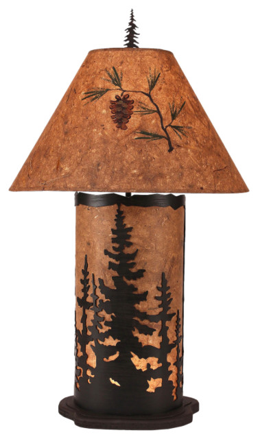 Large Kodiak and Woodchip Feather Tree Table Lamp With Nightlight ...