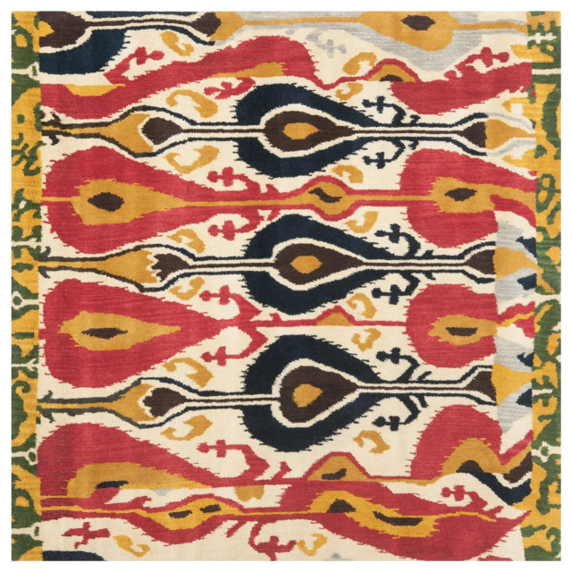 Safavieh Ikat Ikt222a Handmade Cream / Green Rug, 6' square ...