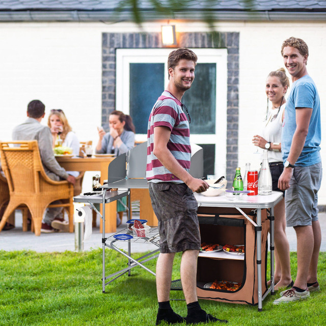 Costway Foldable Camping Table Outdoor BBQ Portable Grilling Stand w ...