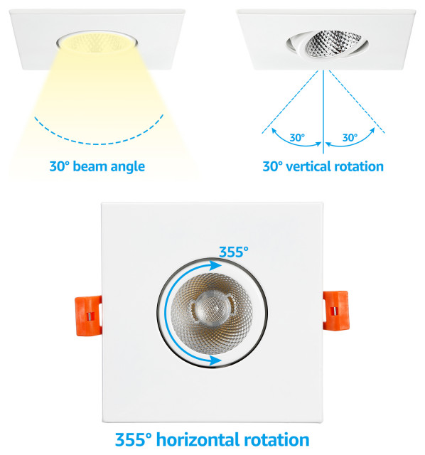 24-Pack 3 Inch Gimbal LED Recessed Light with J-Box, Square, 2700K ...