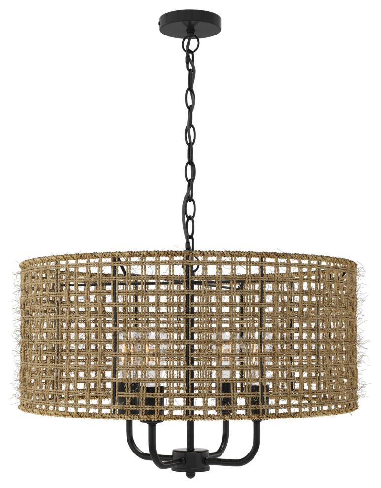 Vintage 4-Light Unique Hemp Rope Pendant Lighting Fixture - Farmhouse ...