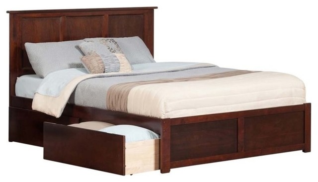 Pemberly Row Farmhouse Solid Wood King Storage Platform Bed in Walnut ...