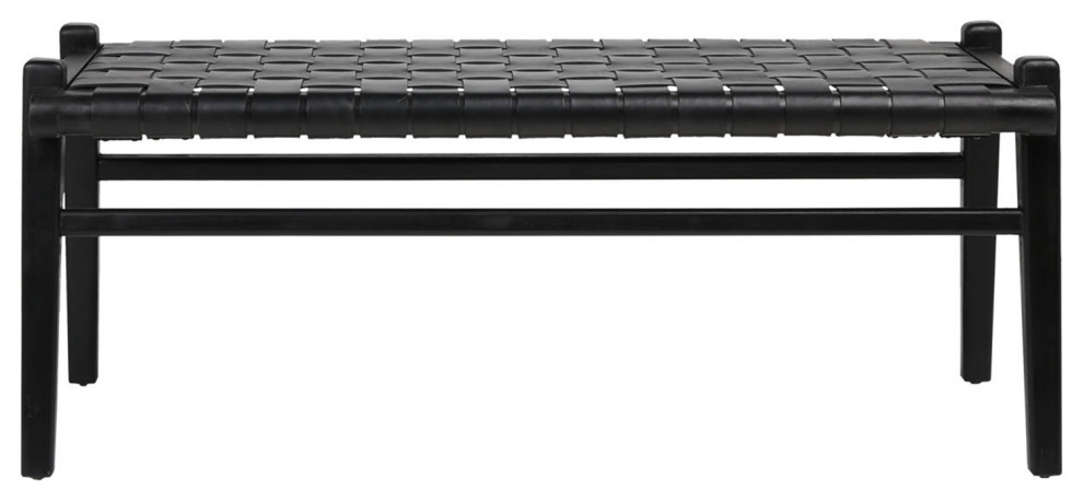 Black Leather Strap Bench - Transitional - Accent And Storage Benches ...