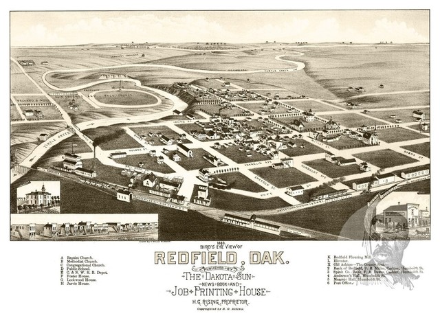 Old Map of Redfield South Dakota 1883, Vintage Map Art Print, 12"x18 ...