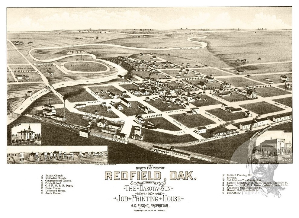 Old Map of Redfield South Dakota 1883, Vintage Map Art Print, 12"x18 ...