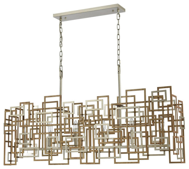 Gridlock 6 Light Island Light, Matte Gold with Aged Silver ...