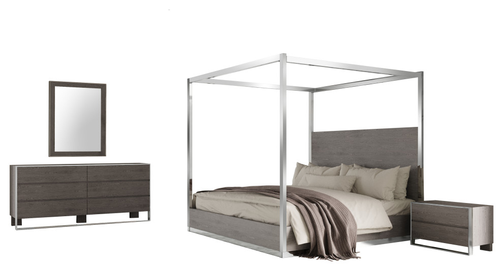 Modrest Arlene Modern Grey Elm and Stainless Steel Bedroom Set ...