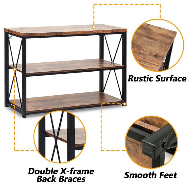 Rustic Industrial 3-Tier Console Table with Storage Open Bookshelf ...