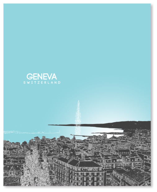 Geneva, Switzerland City Skyline Art Poster - Contemporary - Prints And ...